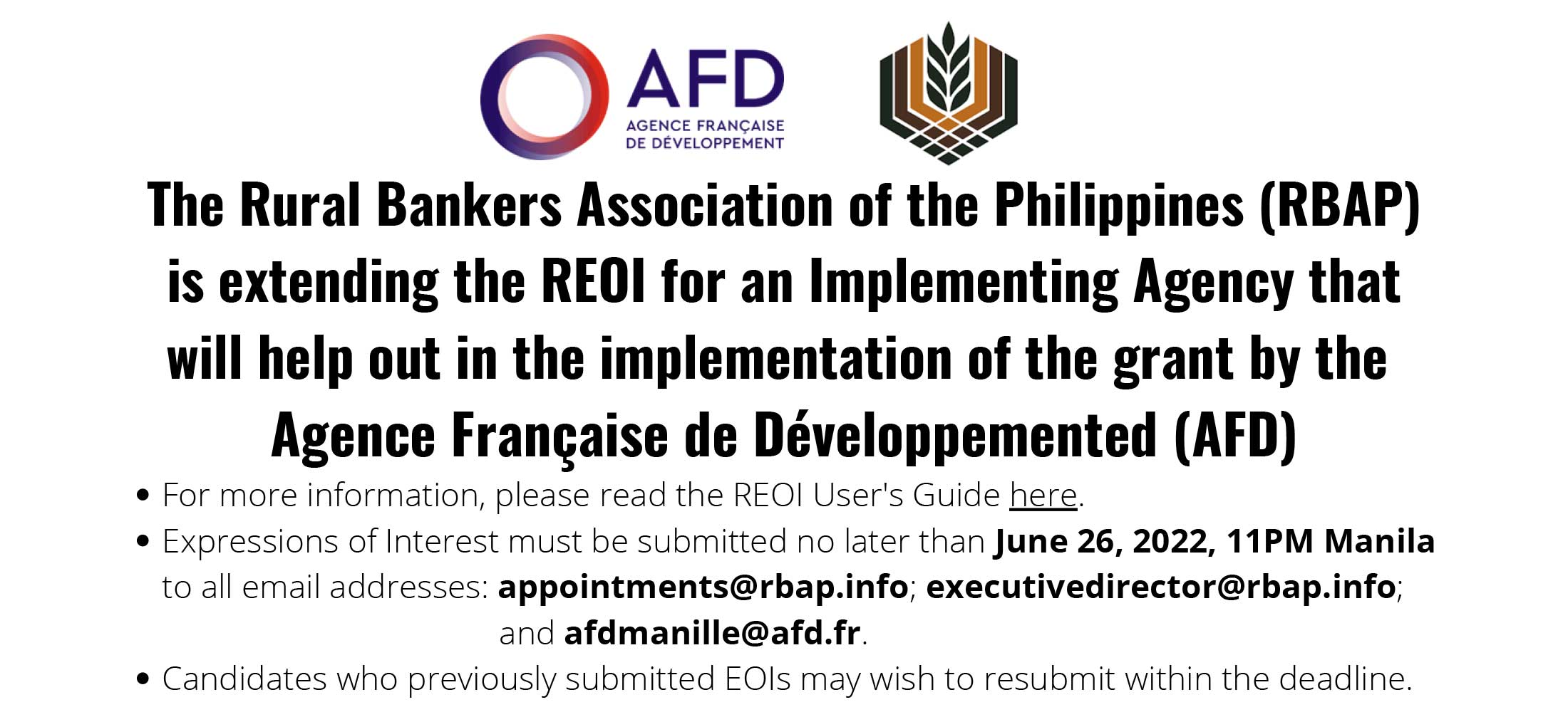 RBAP is extending the REOI for an Implementing Agency that will help ...